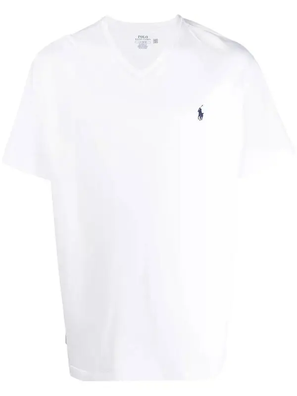 Polo Ralph Lauren V-neck T-shirt With Embroidered Logo - White