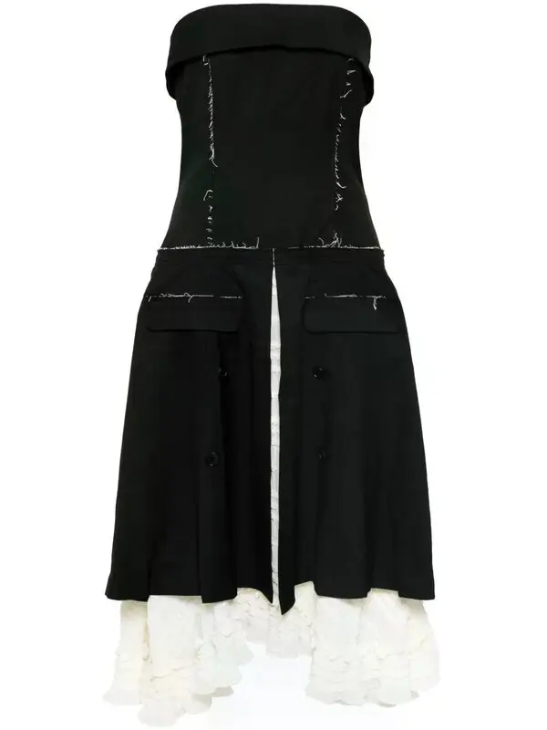 Rokh Lace Detailed Strapless Dress - Black