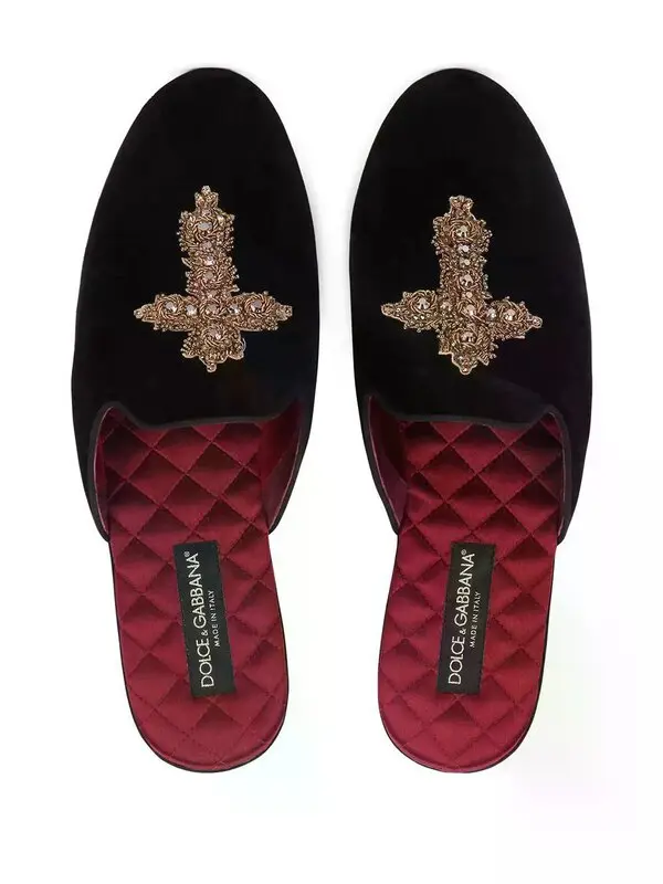 Dolce & Gabbana Embroidered Velvet Slippers