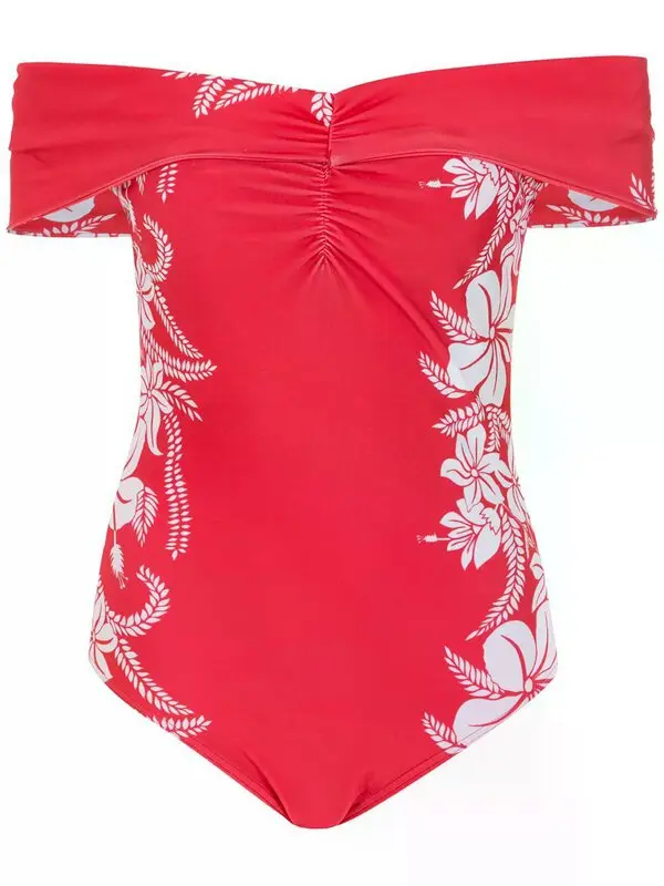 AMIR SLAMA Floral Off-shoulder One-piece Swimsuit - Red