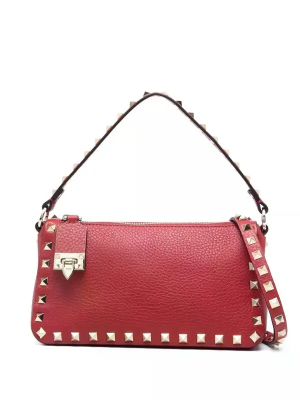 Valentino Garavani Small Rockstud Grainy Calfskin Leather Bag - Red
