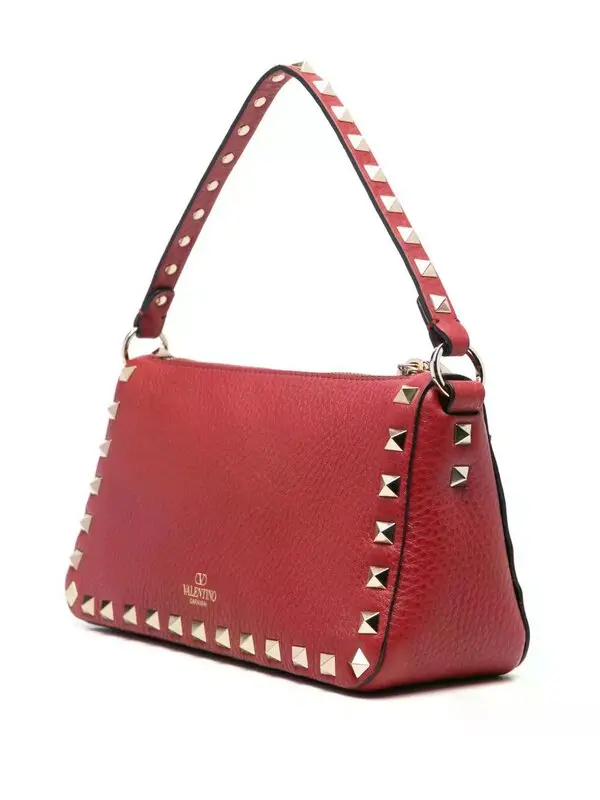 Valentino Garavani Small Rockstud Grainy Calfskin Leather Bag - Red