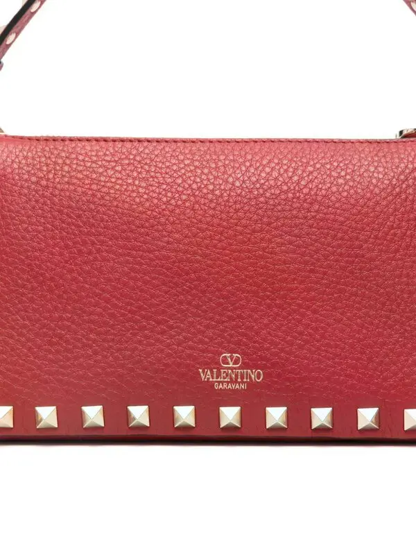 Valentino Garavani Small Rockstud Grainy Calfskin Leather Bag - Red