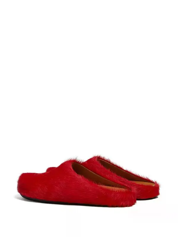 Marni Fussbett Sabot Calf-hair Slippers - Red