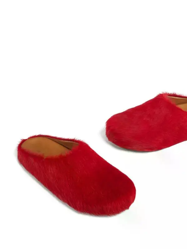 Marni Fussbett Sabot Calf-hair Slippers - Red