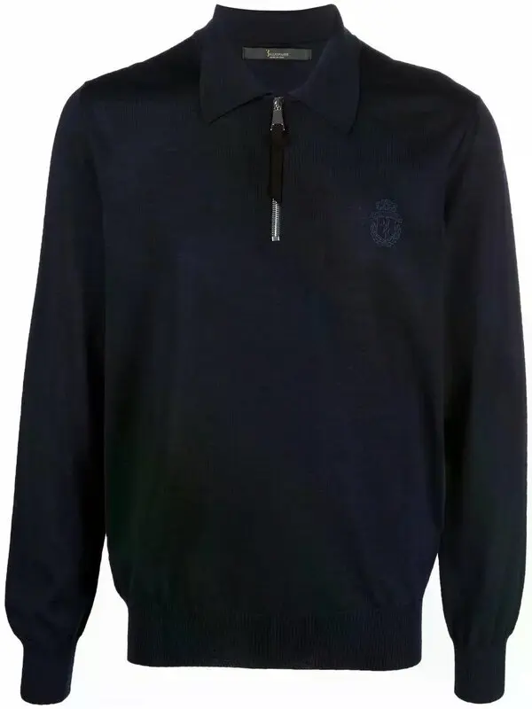 BILLIONAIRE Pullover Polo Zip Jumper - Blue