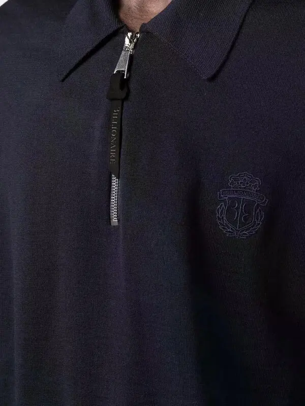 BILLIONAIRE Pullover Polo Zip Jumper - Blue