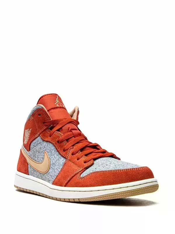 JORDAN Air 1 Mid Se Denim Suede Sneakers - Red