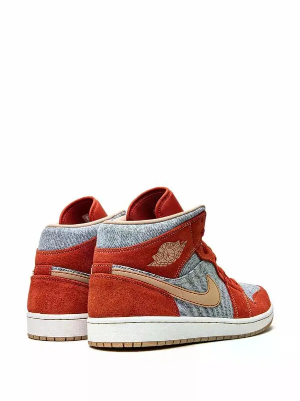 JORDAN Air 1 Mid Se Denim Suede Sneakers - Red