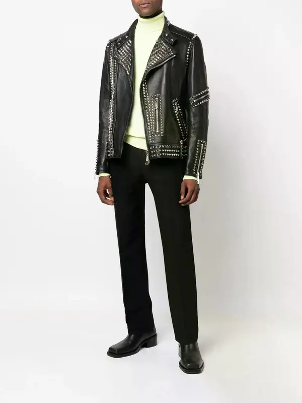 Philipp Plein Rockstud Embellished Leather Biker Jacket