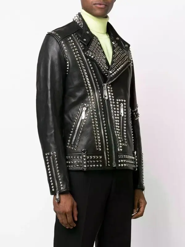 Philipp Plein Rockstud Embellished Leather Biker Jacket