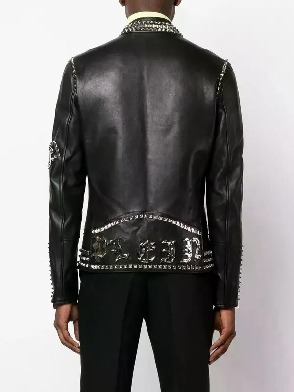 Philipp Plein Rockstud Embellished Leather Biker Jacket