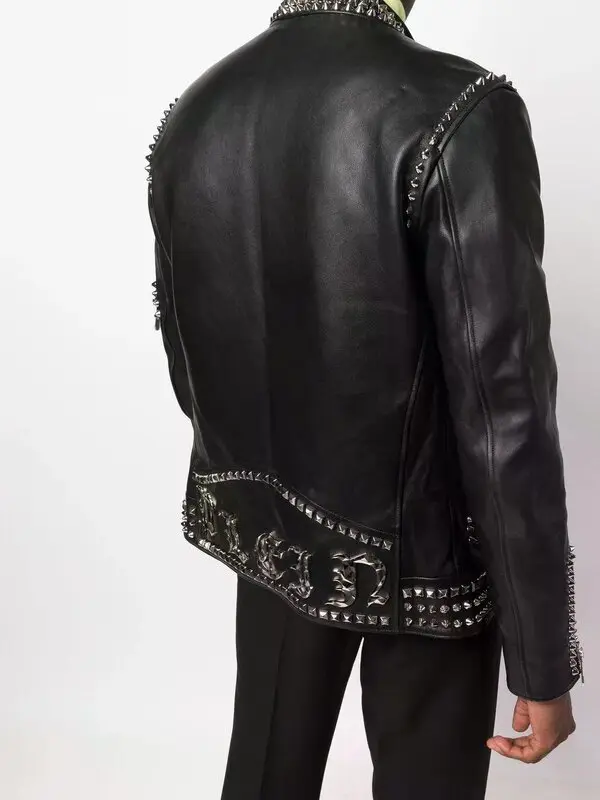 Philipp Plein Rockstud Embellished Leather Biker Jacket