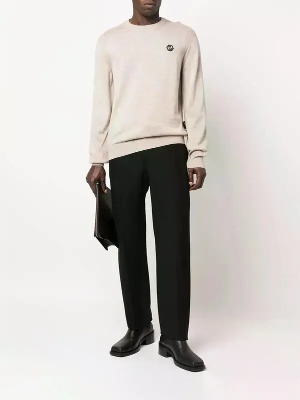 Philipp Plein Logo Patch Merino Wool Jumper - Neutrals