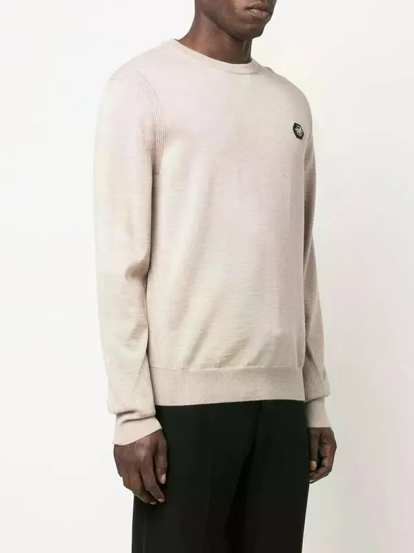 Philipp Plein Logo Patch Merino Wool Jumper - Neutrals