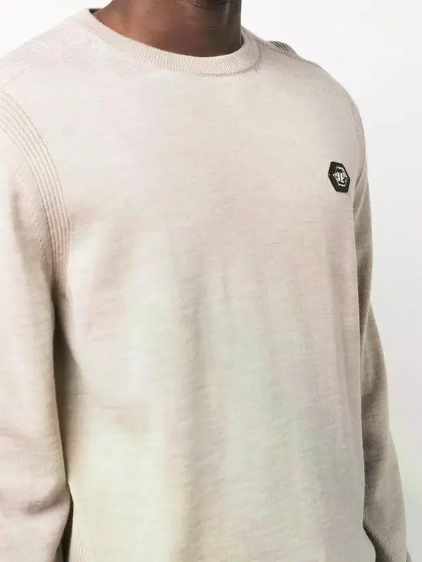 Philipp Plein Logo Patch Merino Wool Jumper - Neutrals