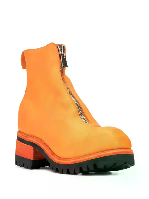 Guidi Front-zipped Ankle Boots - Orange
