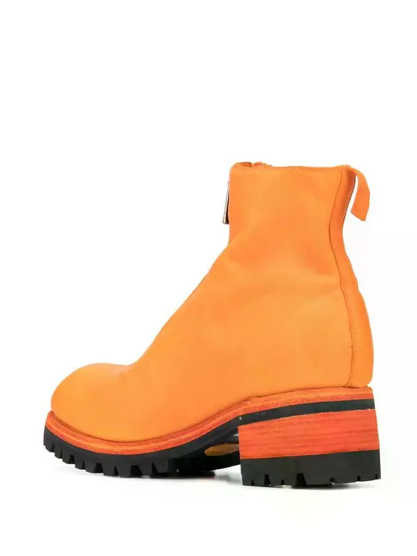 Guidi Front-zipped Ankle Boots - Orange