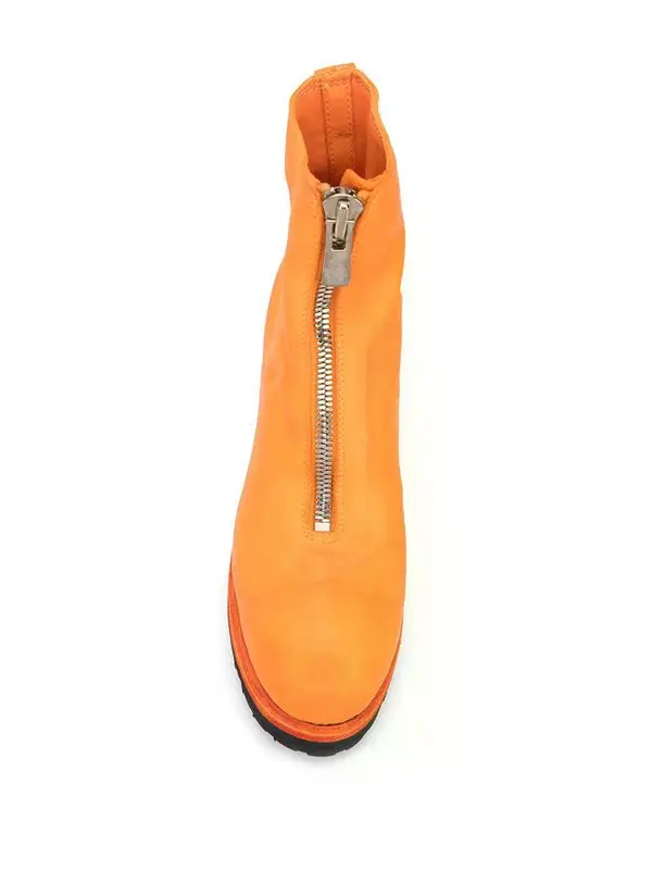 Guidi Front-zipped Ankle Boots - Orange