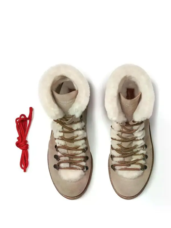 SCAROSSO Lace-up Shearling-lined Combat Boots