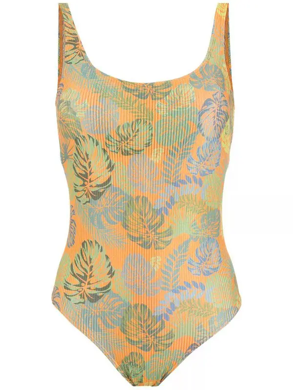 AMIR SLAMA Palm Leaf Print Swimsuit - Orange