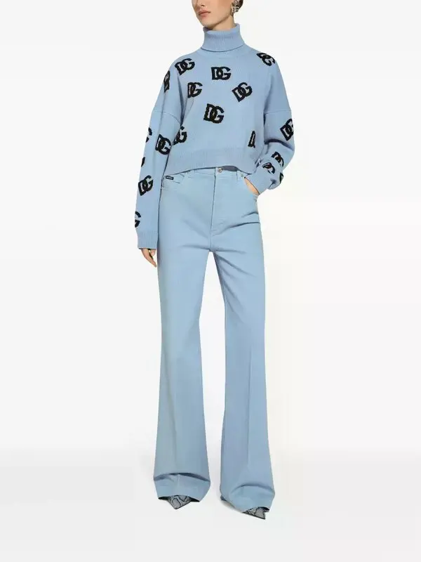 Dolce & Gabbana Logo Embroidered Sweater - Blue