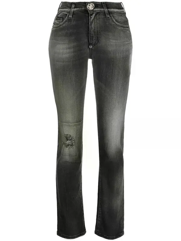 Philipp Plein Logo Plaque Distressed Denim Jeans