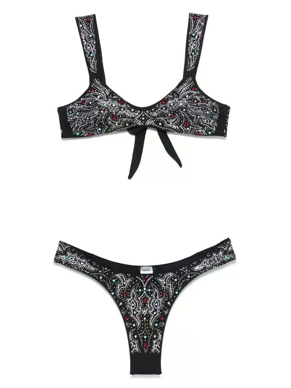 VENUJA Embellished Bikini Set - Black