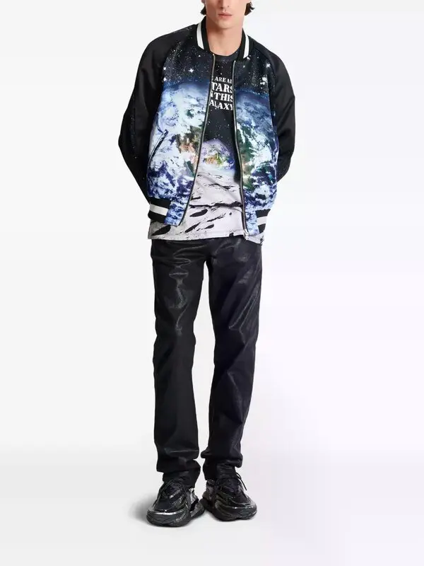 Balmain Varsity Jacket With Earth And Stars Graphic