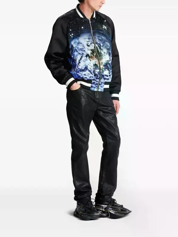 Balmain Varsity Jacket With Earth And Stars Graphic