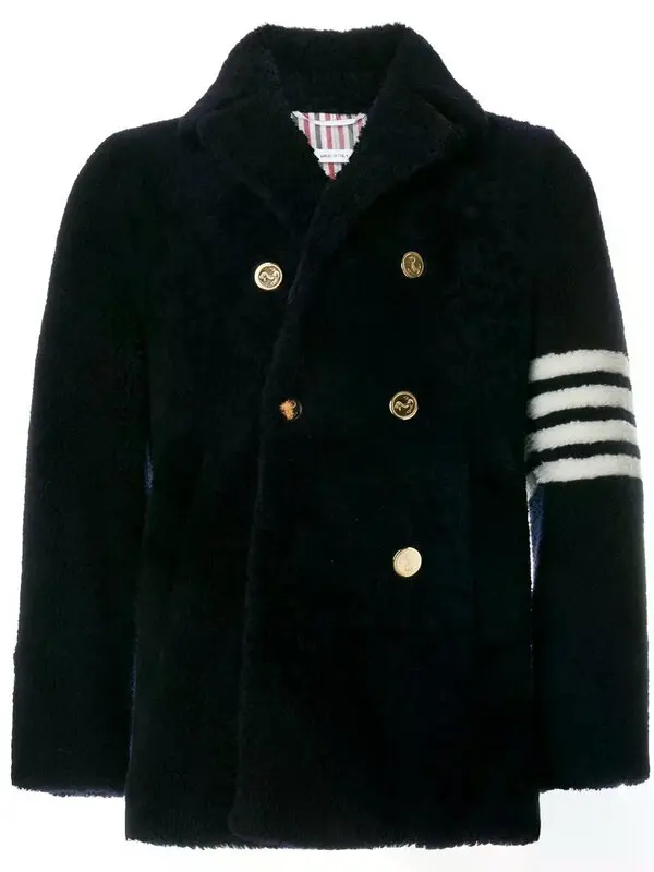 Thom Browne Unconstructed Classic Shearling Pea Coat - Blue