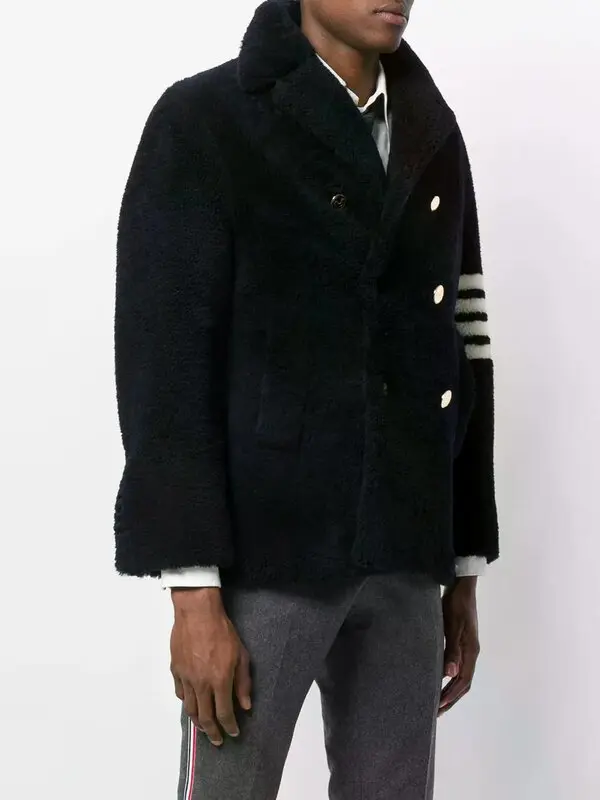 Thom Browne Unconstructed Classic Shearling Pea Coat - Blue