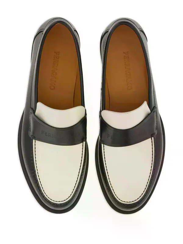 FERRAGAMO Logo-debossed Two-tone Leather Loafers