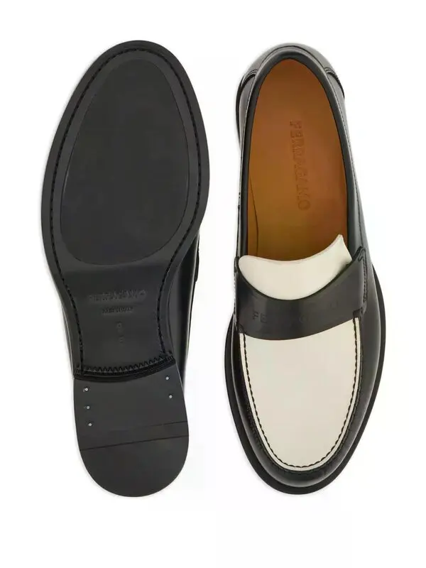 FERRAGAMO Logo-debossed Two-tone Leather Loafers