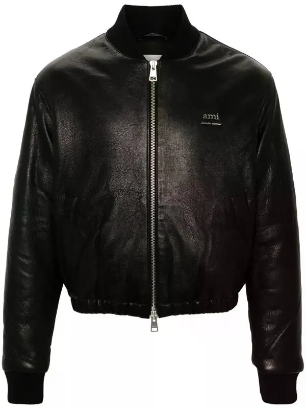 AMI Paris Logo-plaque Leather Jacket
