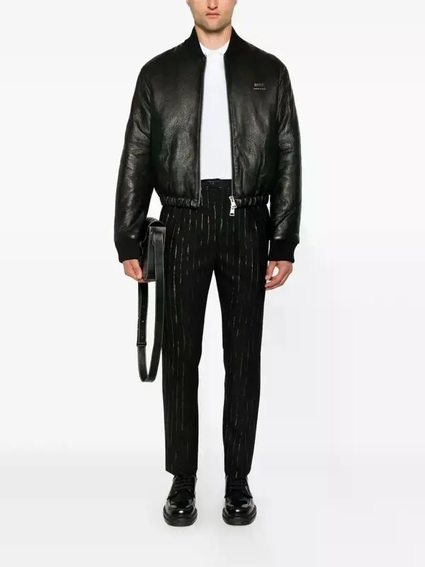 AMI Paris Logo-plaque Leather Jacket