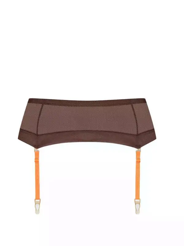 MAISON CLOSE Semi-sheer Garter Belt - Brown