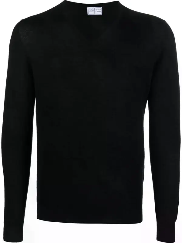 Fedeli V-neck Long-sleeve Jumper - Black