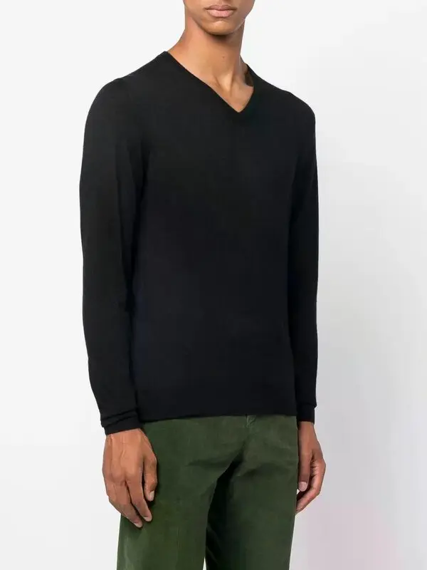 Fedeli V-neck Long-sleeve Jumper - Black