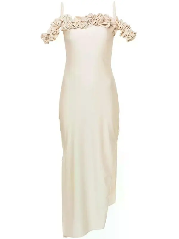 Coperni Ruffled Detailing Midi Dress - Neutrals