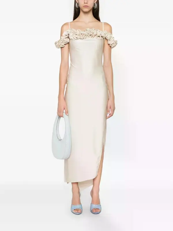 Coperni Ruffled Detailing Midi Dress - Neutrals
