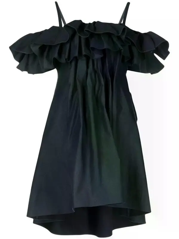 Goen.j Cold-shoulder Ruffled Dress - Blue