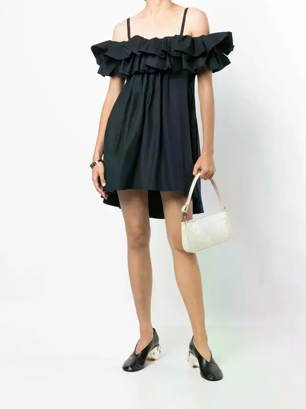 Goen.j Cold-shoulder Ruffled Dress - Blue