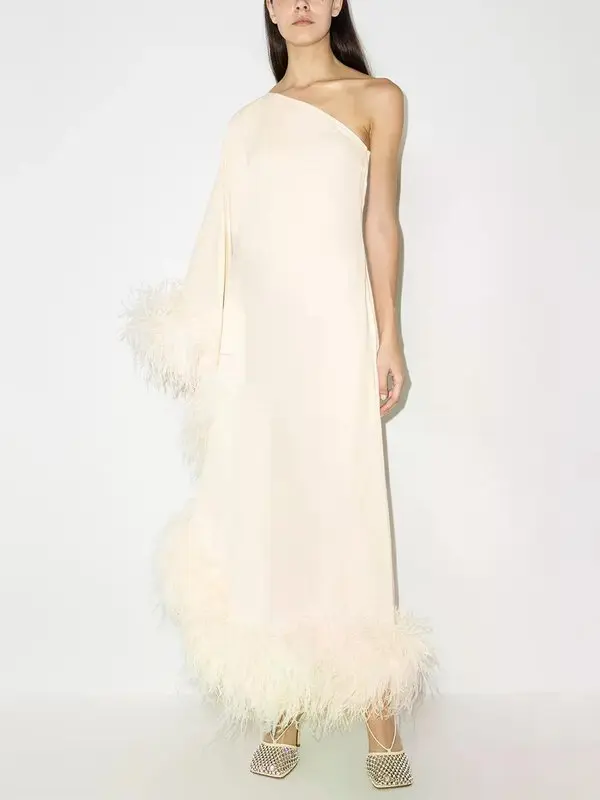 TALLER MARMO Ubud Feather-trim Gown - Neutrals