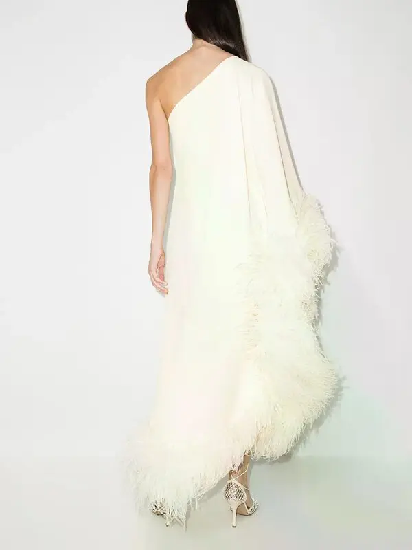 TALLER MARMO Ubud Feather-trim Gown - Neutrals