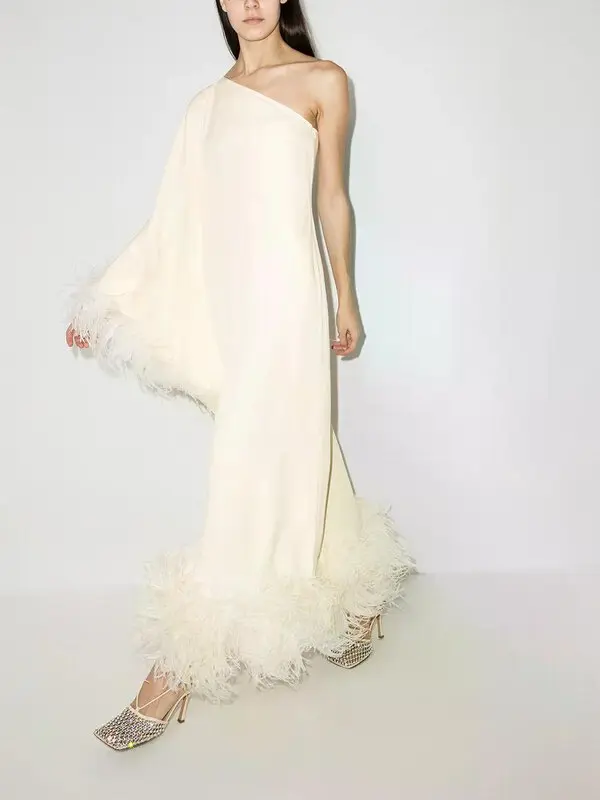 TALLER MARMO Ubud Feather-trim Gown - Neutrals