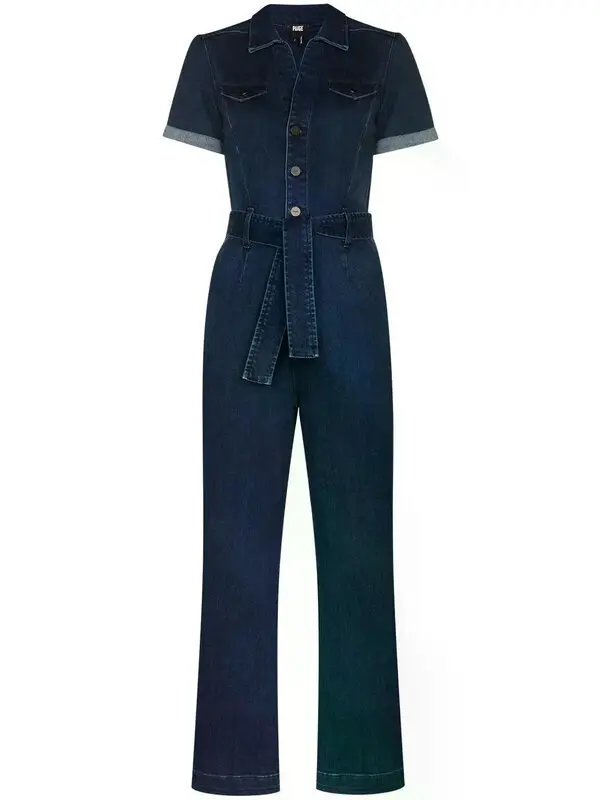Paige Anessa Short-sleeve Denim Jumpsuit - Blue