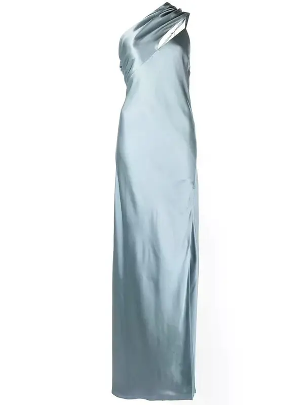 Michelle Mason One-shoulder Gown With Side Slit - Blue