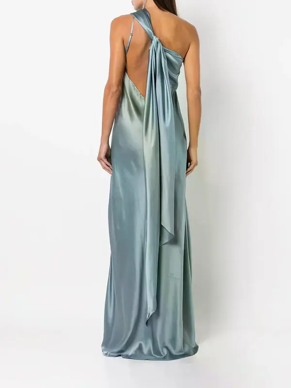 Michelle Mason One-shoulder Gown With Side Slit - Blue