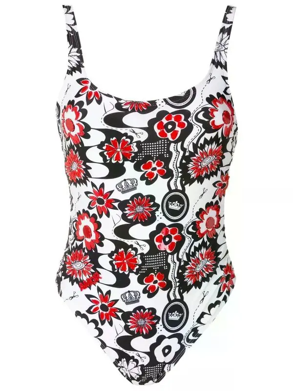 AMIR SLAMA Floral-print Open-back Swimsuit - Multicolour